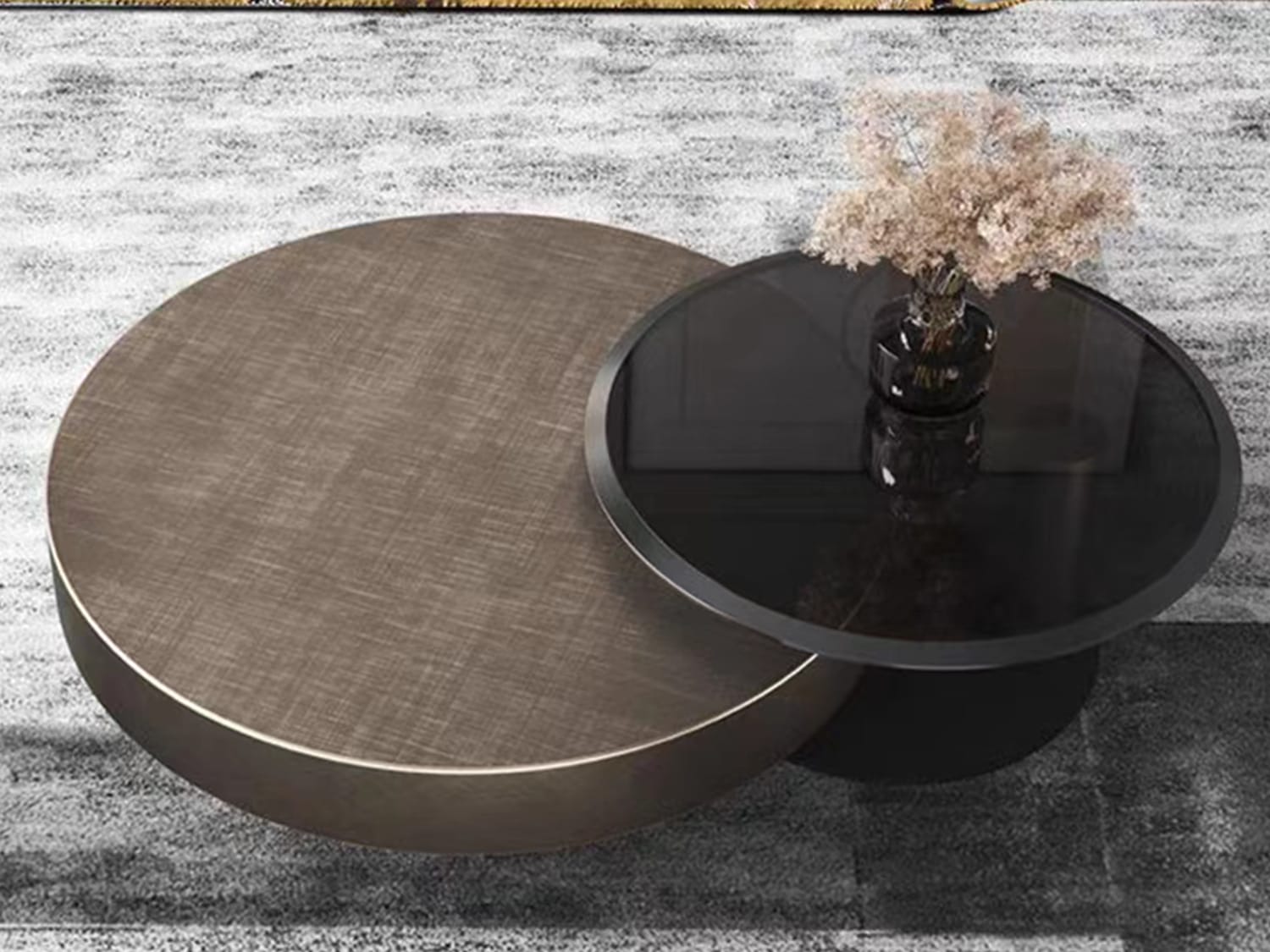 Forster Round Nesting Tempered Glass with Iron Base Coffee Table Set ...