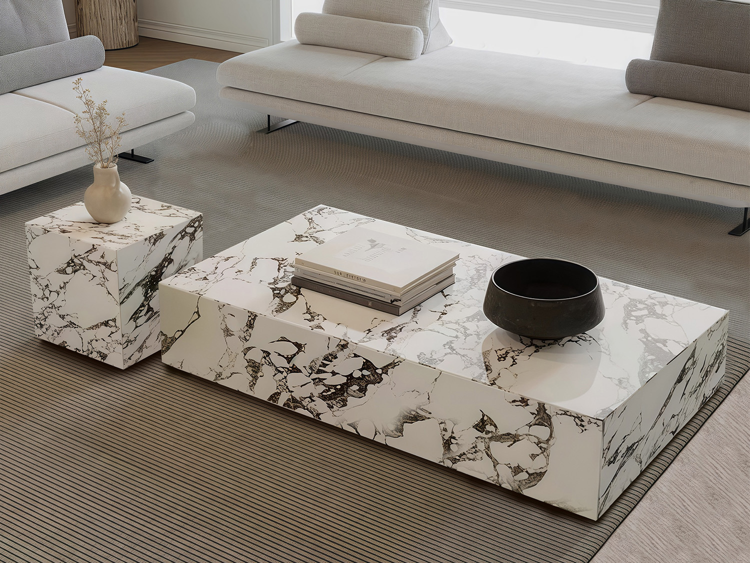 Texas Marble Sintered Stone Storage Coffee Table-With/Without Side ...