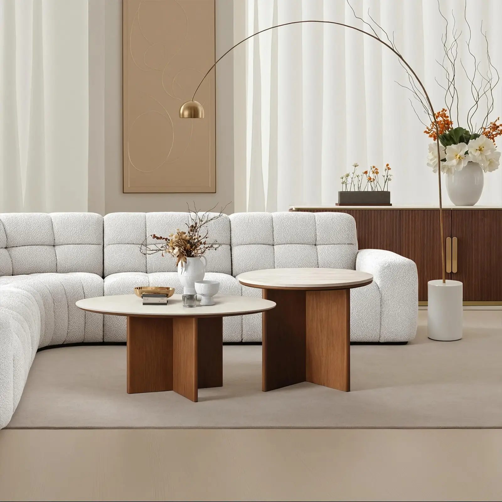 Hawker Travertine Sintered Stone Side Table | Agape Furniture